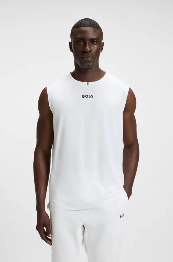 BOSS Active Quick-dry Tank Top With Contrast Logo - White