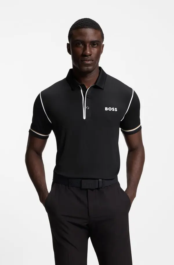 BOSS Active Paddy Golf Polo Shirt In Ripstop Fabric - Black