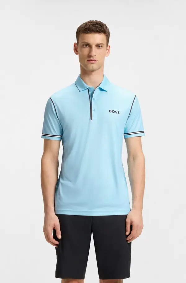 BOSS Active Paddy Golf Polo Shirt In Ripstop Fabric - Light Blue