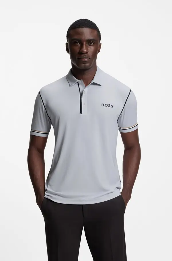 BOSS Active Paddy Golf Polo Shirt In Ripstop Fabric - Light Grey