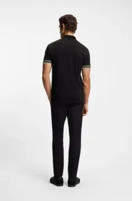 BOSS Stripe-cuff Polo Shirt In Interlock Cotton