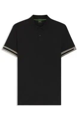 BOSS Stripe-cuff Polo Shirt In Interlock Cotton