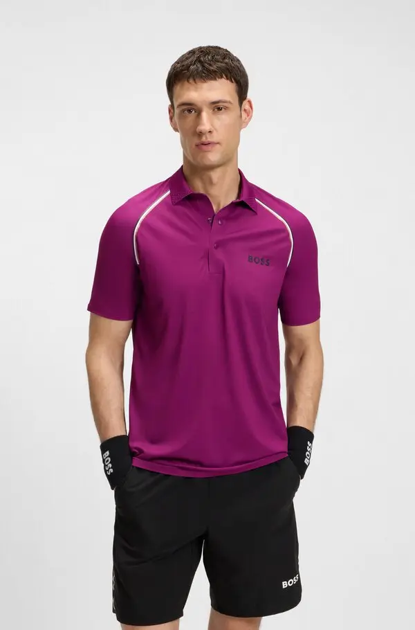BOSS Active Signature-stripe Polo Shirt With Odour Control - Pink