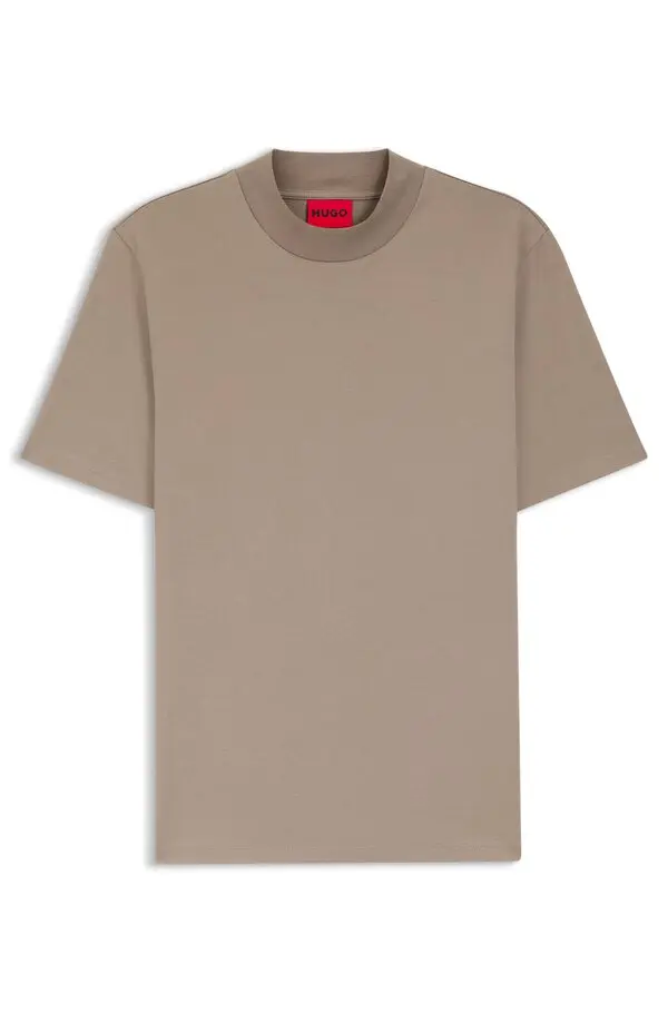 Hugo Stand-collar Slim-fit T-shirt In Stretch Cotton - Light Brown