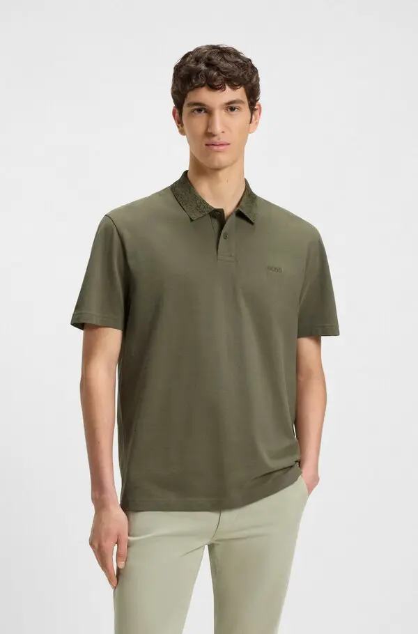 BOSS Patterned-collar Polo Shirt In Cotton Piqu - Light Green