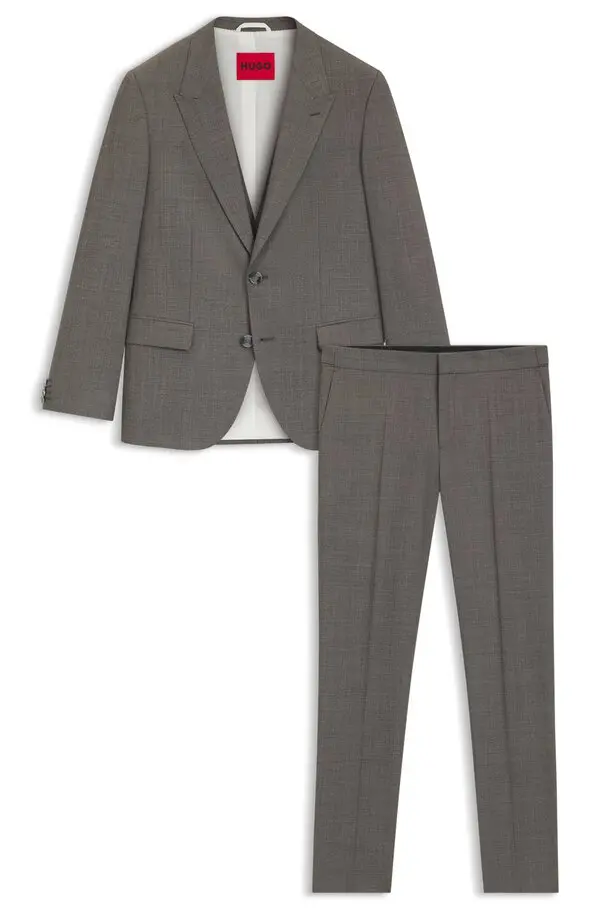 Hugo Slim-fit Three-piece Suit In Stretch Sharkskin - Light Grey