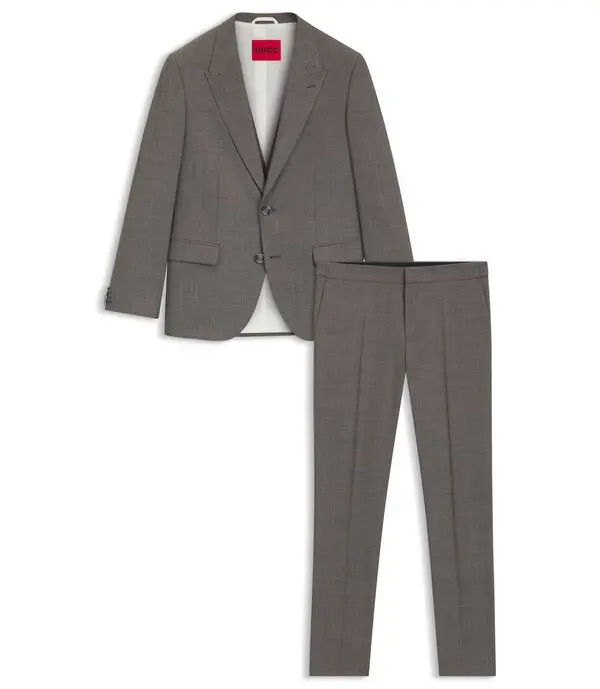 Hugo Slim-fit Three-piece Suit In Stretch Sharkskin - Light Grey
