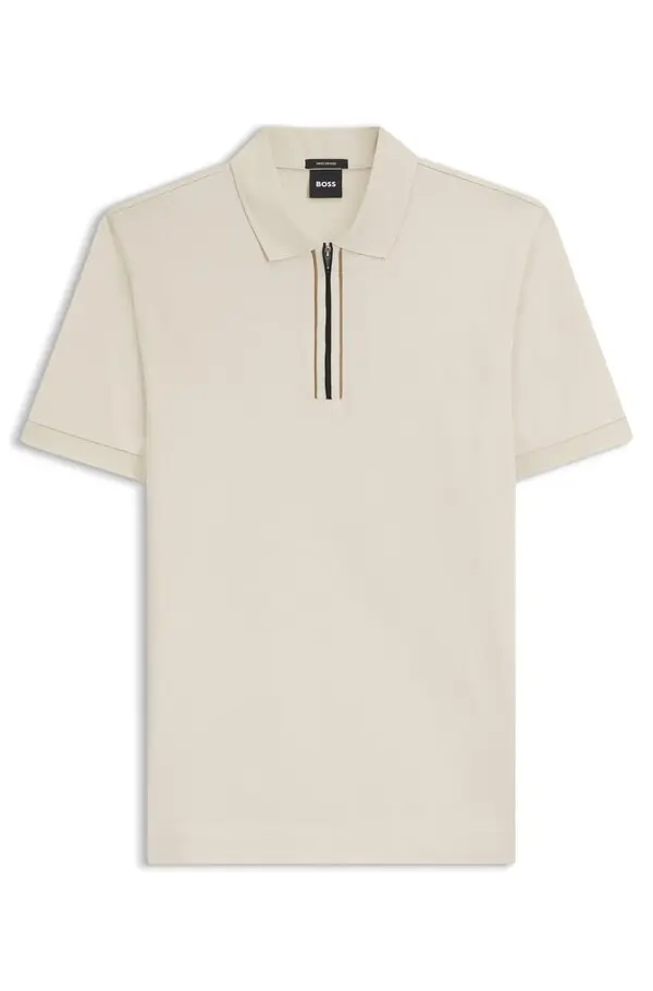 BOSS Zip-placket Polo Shirt In Mercerised Cotton - White