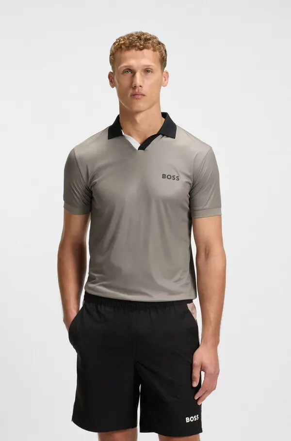 BOSS Active Colour-blocked Slim-fit Polo Shirt In Ripstop Fabric - Beige