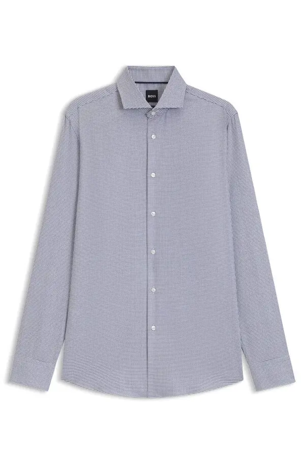 BOSS Slim-fit Shirt In Structured Cotton - Light Blue
