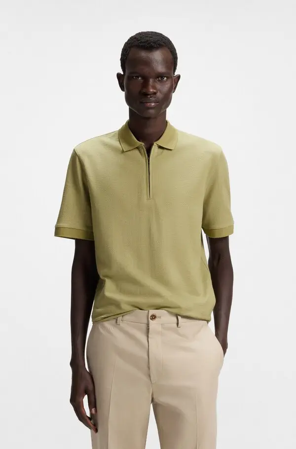 BOSS Regular Fit Cotton-silk Polo Shirt With Zip Neck - Light Green