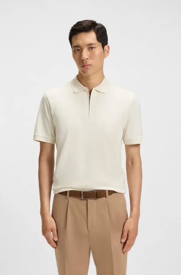 BOSS Regular Fit Cotton-silk Polo Shirt With Zip Neck - White