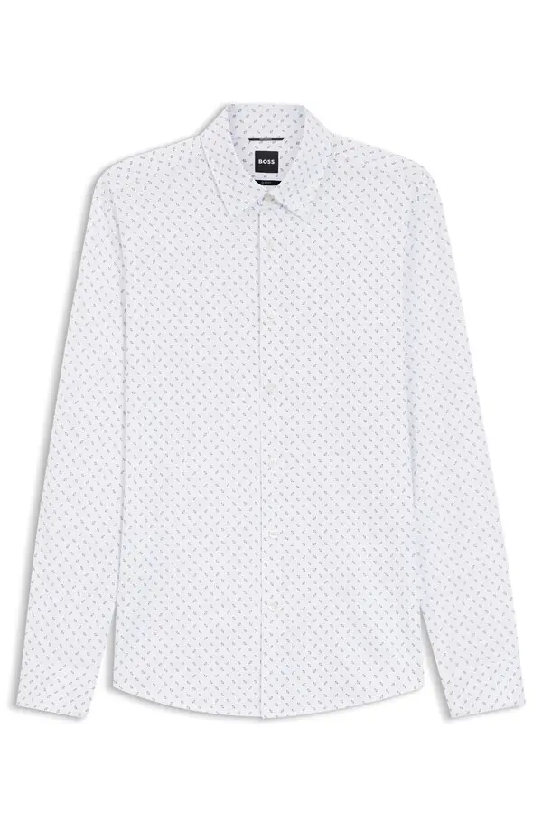 BOSS Printed Slim-fit Shirt In A Cotton Blend - Light Purple