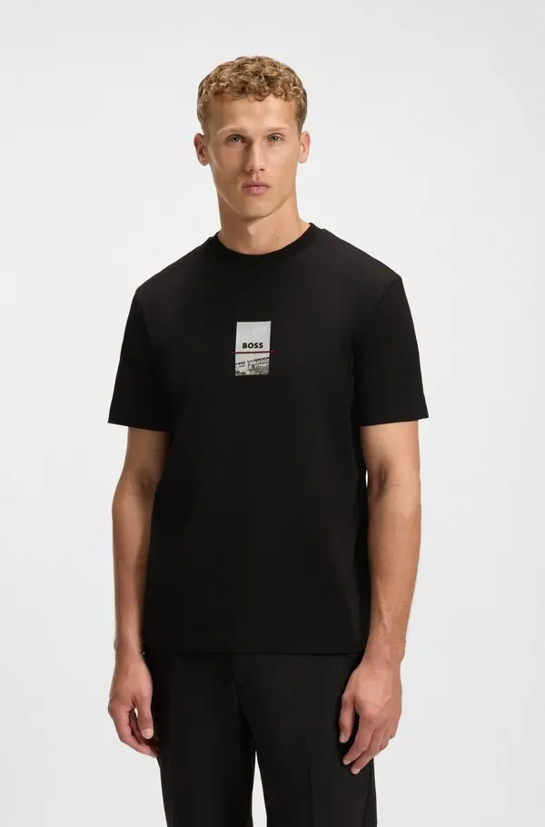 BOSS Photo-print T-shirt In Stretch Cotton - Black