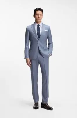 BOSS Slim-fit Shirt In Italian-made Structured Cotton - Light Blue