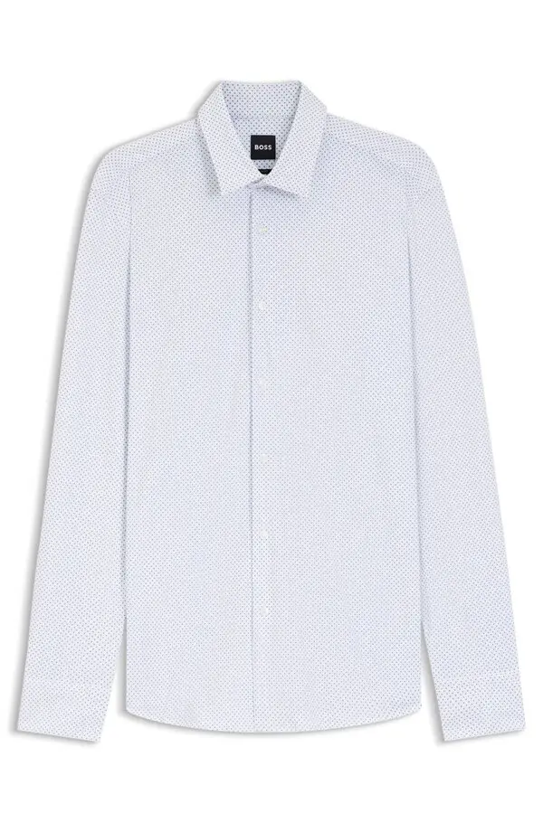 BOSS Printed Slim-fit Shirt In Performance-stretch Jersey - White