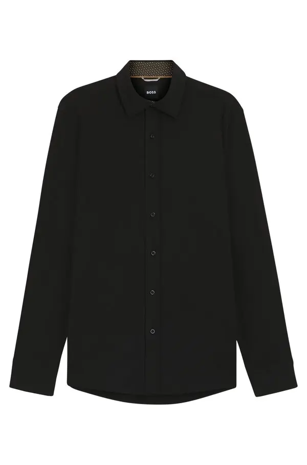 BOSS Slim-fit Shirt In Melange Stretch Cotton - Black