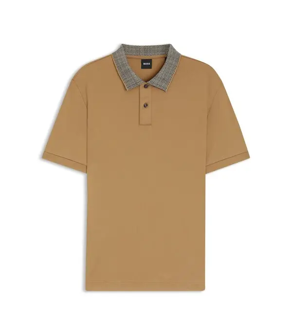 BOSS Patterned-collar Polo Shirt In Pima Cotton