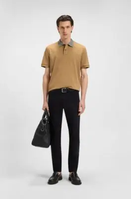 BOSS Patterned-collar Polo Shirt In Pima Cotton