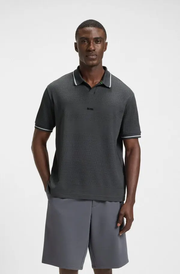 BOSS Cotton Polo Shirt With Mesh Pattern - Dark Grey