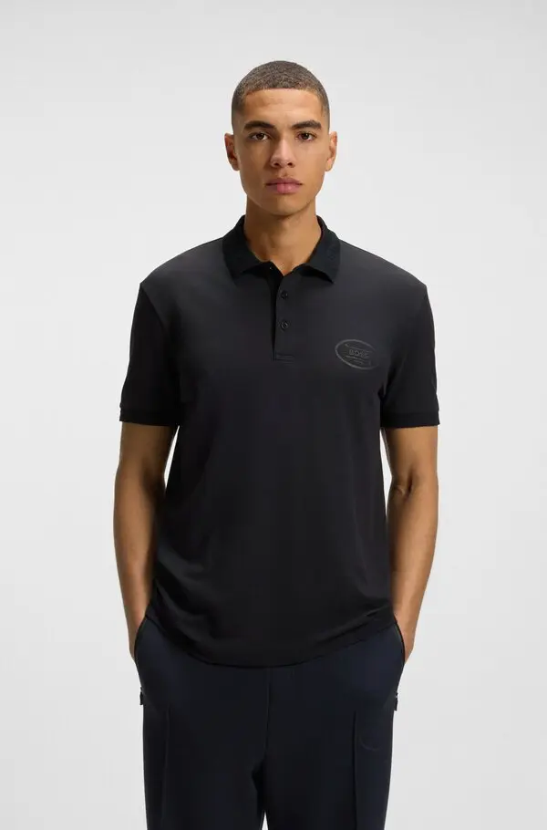 BOSS Active-stretch Polo Shirt In A Cotton Blend - Dark Blue