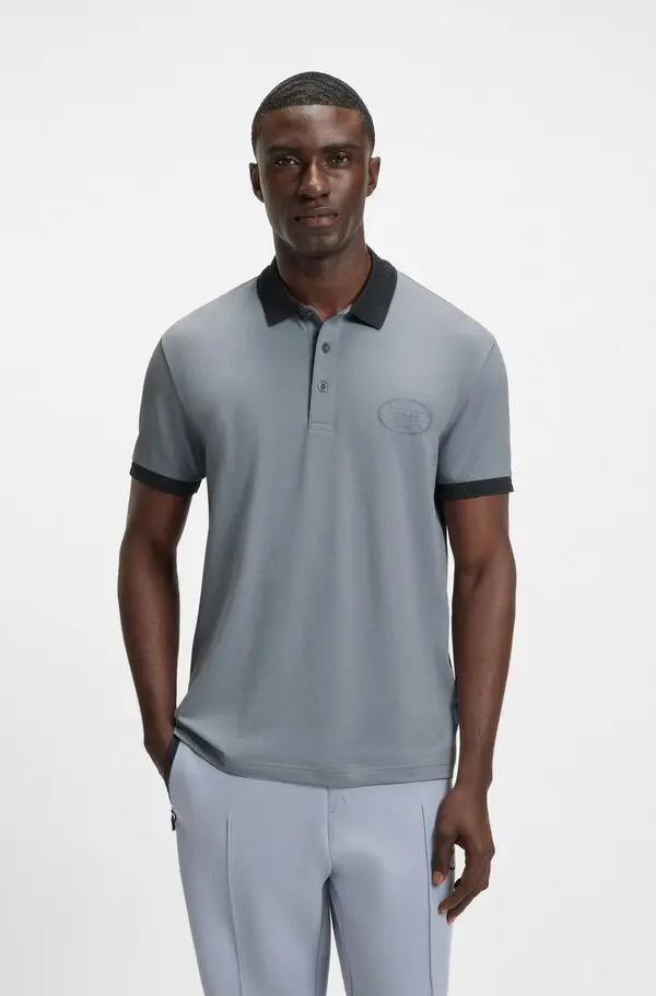 BOSS Active-stretch Polo Shirt In A Cotton Blend - Dark Grey