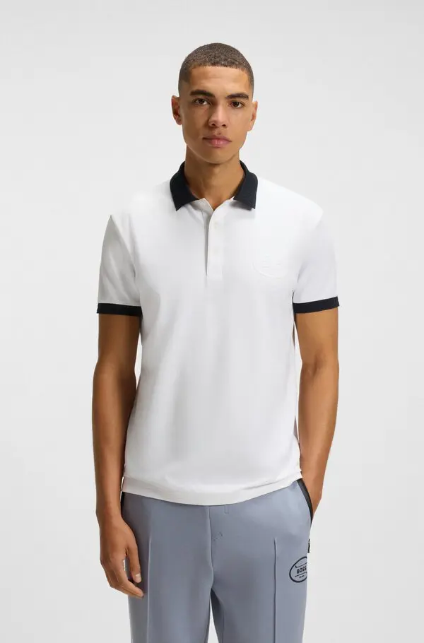 BOSS Active-stretch Polo Shirt In A Cotton Blend - White