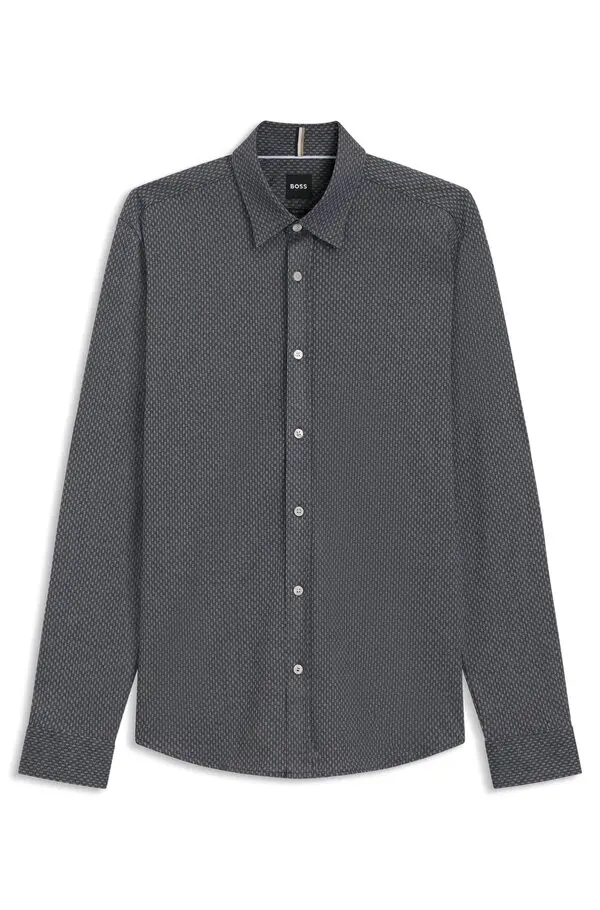 BOSS Slim-fit Shirt In Cotton-blend Jacquard - Grey