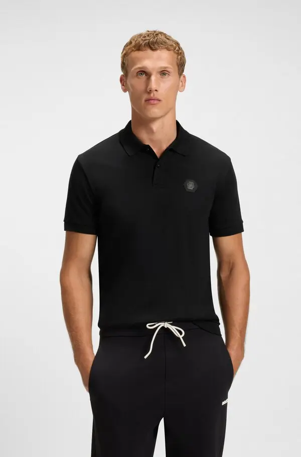 BOSS Pima-cotton Polo Shirt With Double B Monogram - Black