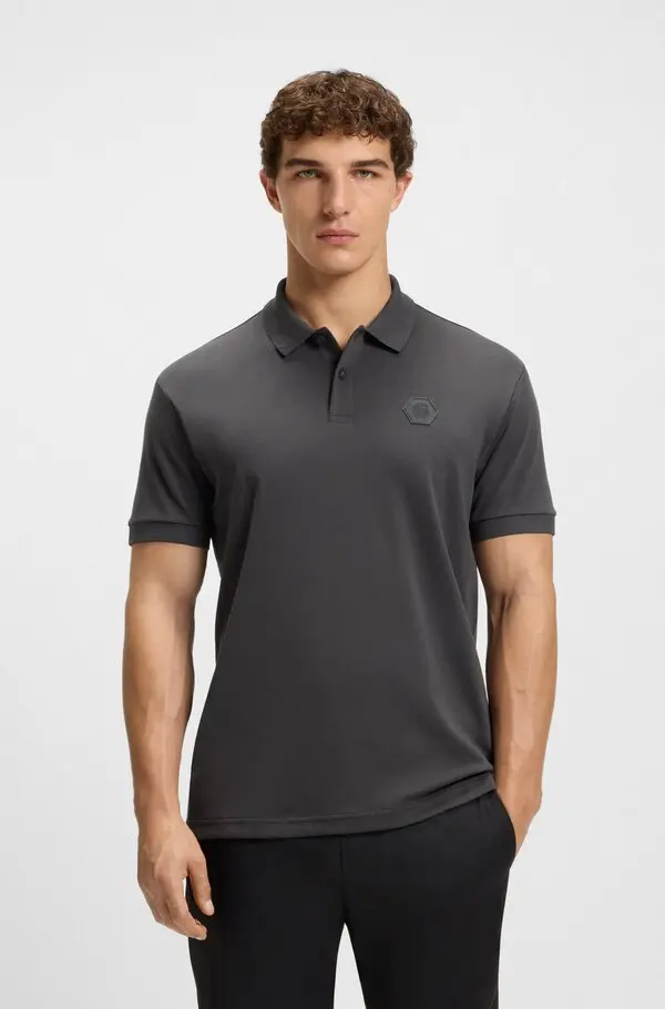 BOSS Pima-cotton Polo Shirt With Double B Monogram - Dark Grey