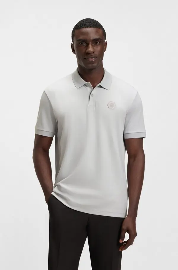 BOSS Pima-cotton Polo Shirt With Double B Monogram - Light Grey