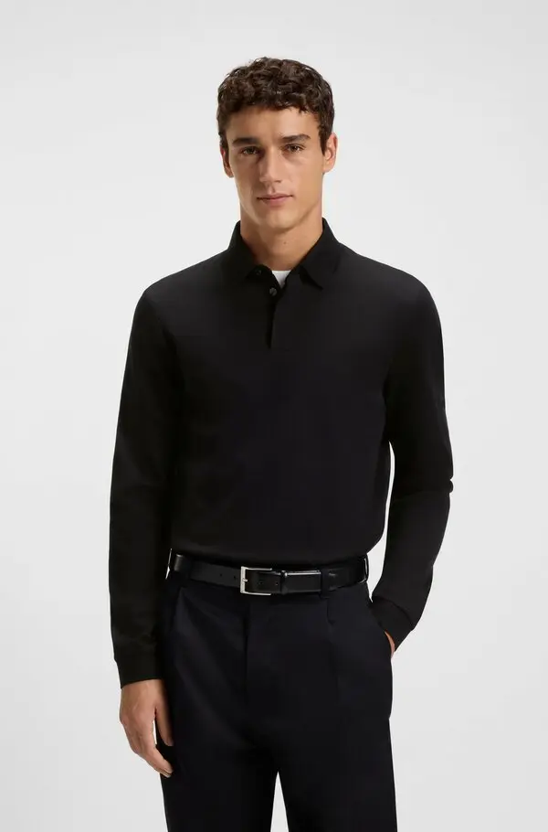 BOSS Mercerised-cotton Polo Shirt With Plain Collar - Black