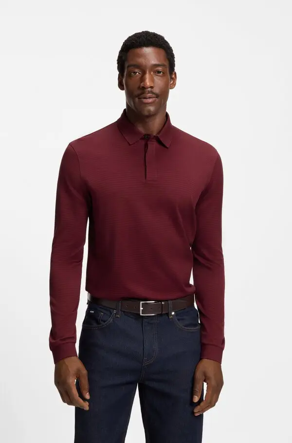 BOSS Mercerised-cotton Polo Shirt With Plain Collar - Dark Red