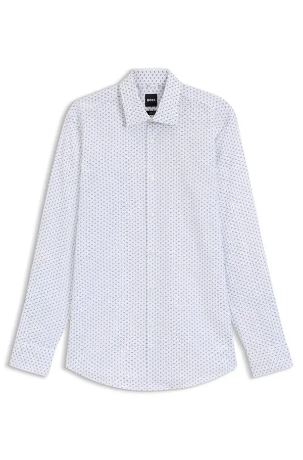 BOSS Printed Slim-fit Shirt In Oxford Stretch Cotton - White