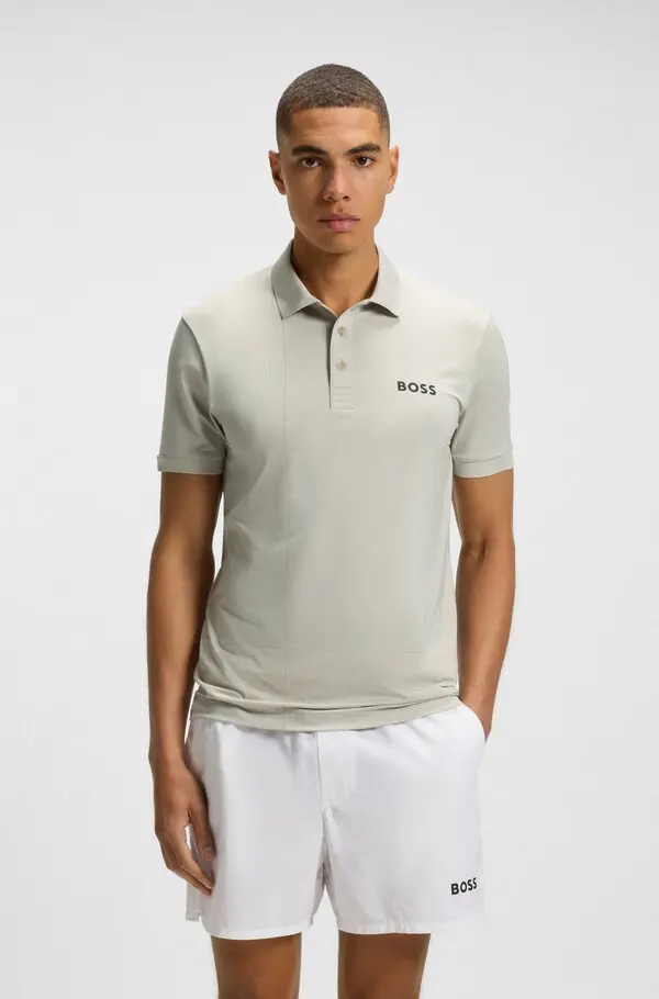 BOSS Active Quick-dry Polo Shirt With Check Artwork - Light Beige