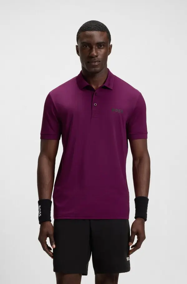 BOSS Active Quick-dry Polo Shirt With Check Artwork - Pink