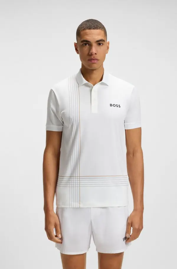 BOSS Active Quick-dry Polo Shirt With Check Artwork - White