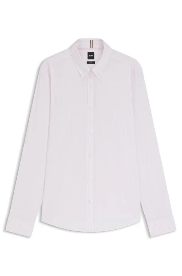 BOSS Striped Slim-fit Shirt In A Cotton Blend - Light Pink