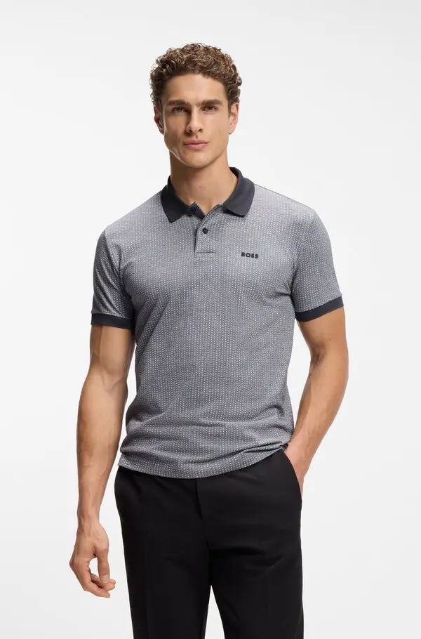 BOSS Dot-print Polo Shirt In Cotton Piqu - Dark Grey