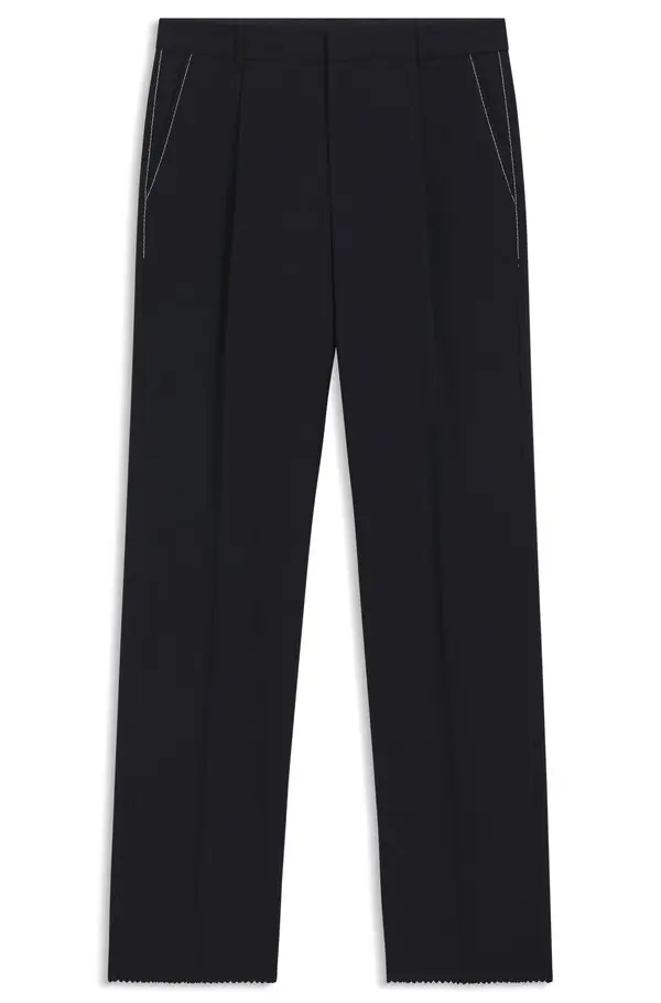 BOSS Melange Relaxed-fit Trousers In Virgin Wool - Dark Blue
