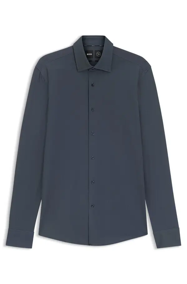 BOSS Printed Slim-fit Shirt In Performance-stretch Fabric - Dark Blue