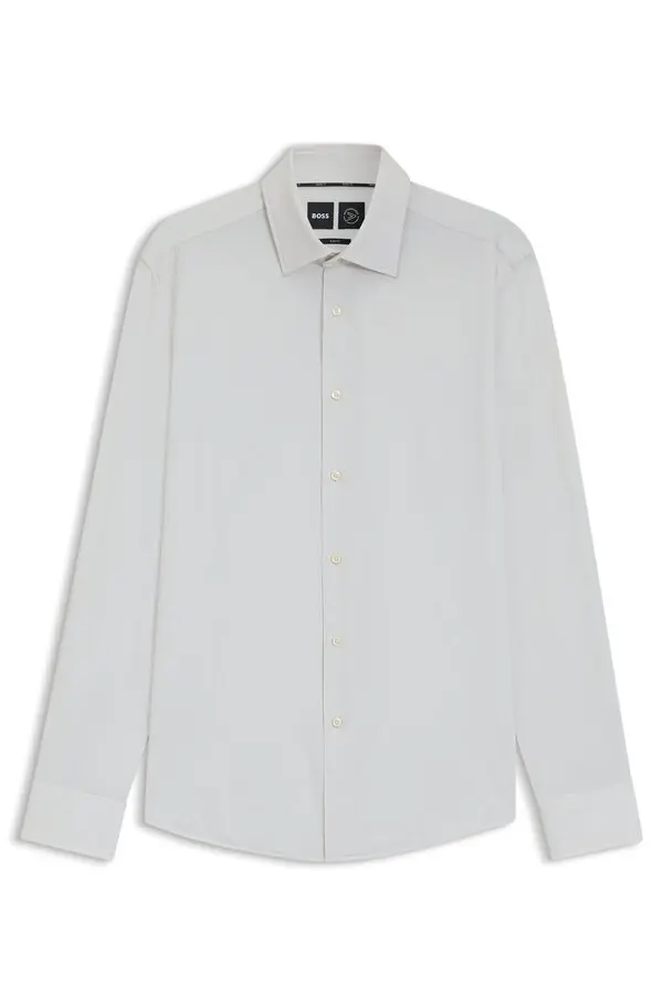 BOSS Printed Slim-fit Shirt In Performance-stretch Fabric - White