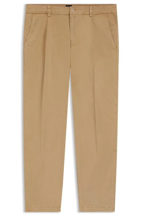 BOSS Tapered-fit Trousers In Stretch Twill - Beige
