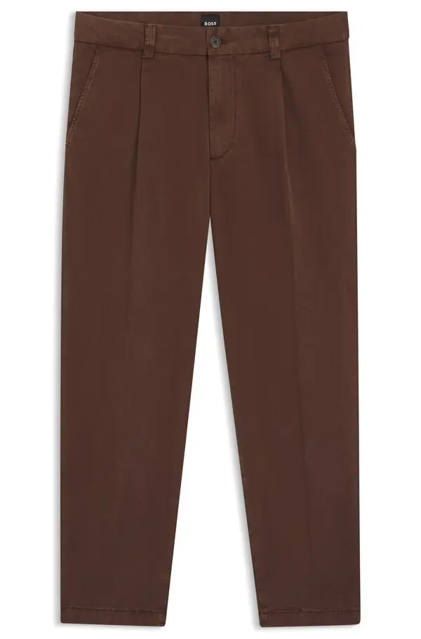 BOSS Tapered-fit Trousers In Stretch Twill - Dark Brown