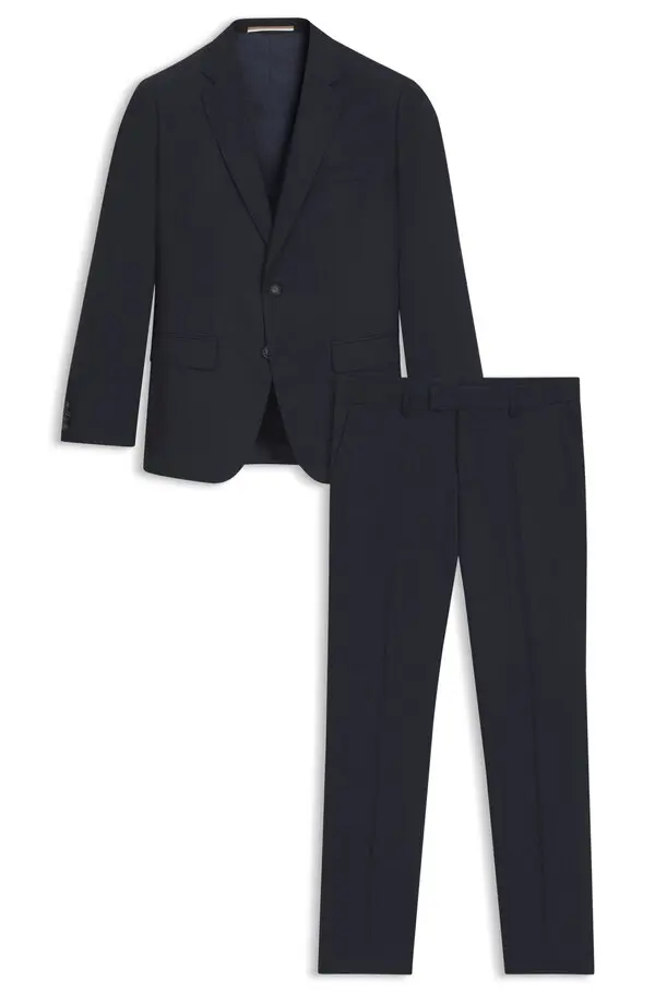 BOSS Micro-patterned Slim-fit Suit In Stretch Wool - Dark Blue