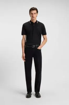 BOSS Slim-fit Cotton Polo Shirt With Striped Collar - Black