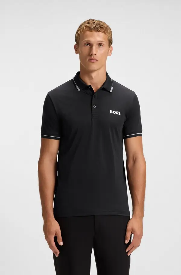 BOSS Contrast-logo Polo Shirt In A Slim Fit - Black