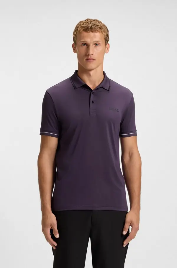BOSS Contrast-logo Polo Shirt In A Slim Fit - Purple