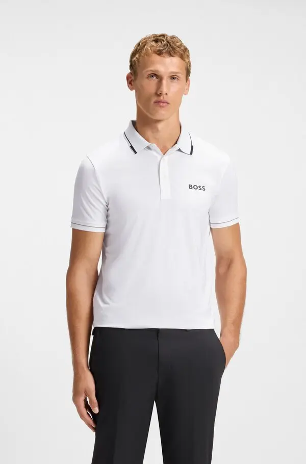 BOSS Contrast-logo Polo Shirt In A Slim Fit - White