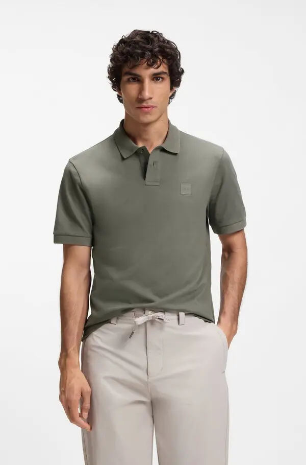 BOSS Stretch-cotton Slim-fit Polo Shirt With Logo Patch - Beige